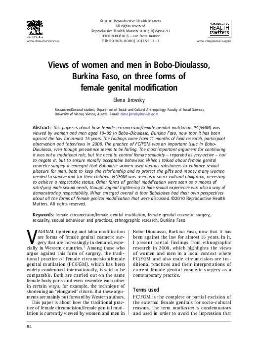 2010. Views of women and men in Bobo-Dioulasso, Burkina Faso, on three ...
