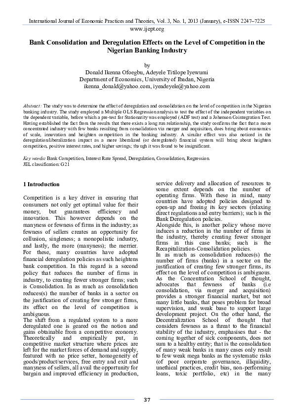 (PDF) Bank Concolidation and Deregulation Effects on the Level of ...