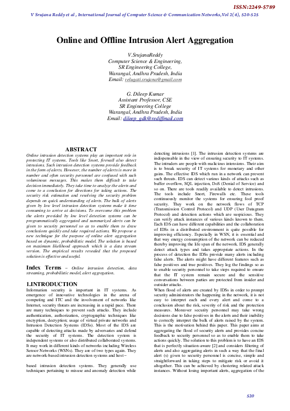 (PDF) Online and Offline Intrusion Alert Aggregation