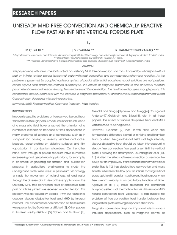 (PDF) Unsteady MHD free convection and Chemically reactive flow past an infinite vertical porous ...