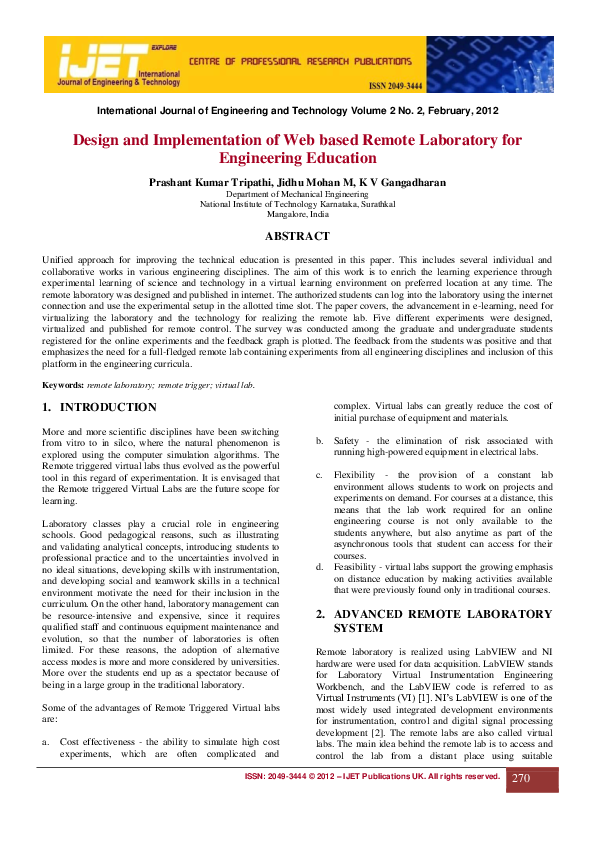 Pdf Design And Implementation Of Web Based Remote Laboratory For