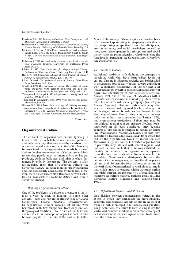 (PDF) Organizational Culture (IESS entry)