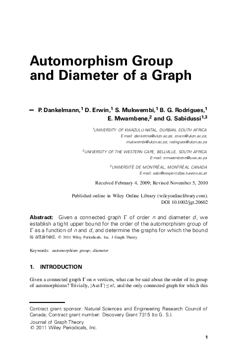 (PDF) Automorphism group and diameter of a graph