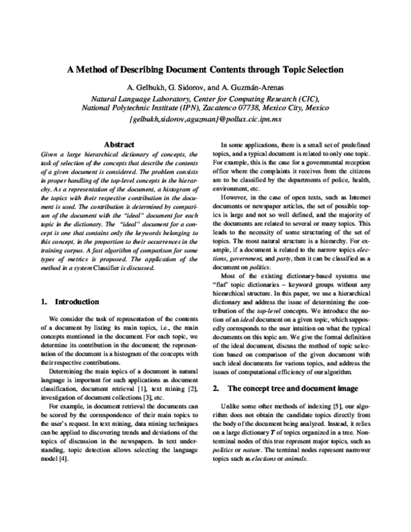(PDF) 115. A method of describing document contents through topic selection