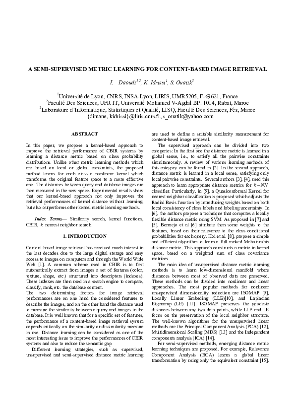 (PDF) A SEMI-SUPERVISED METRIC LEARNING FOR CONTENT-BASED IMAGE RETRIEVAL