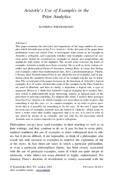(PDF) Aristotle's Use of Examples in the Prior Analytics
