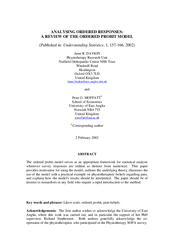 (PDF) Analyzing Ordered Responses: A Review of the Ordered Probit Model