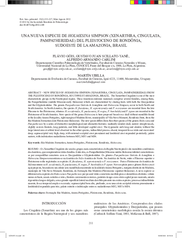 (PDF) Una nueva especie de Holmesina Simpson (Xenarthra, Cingulata ...