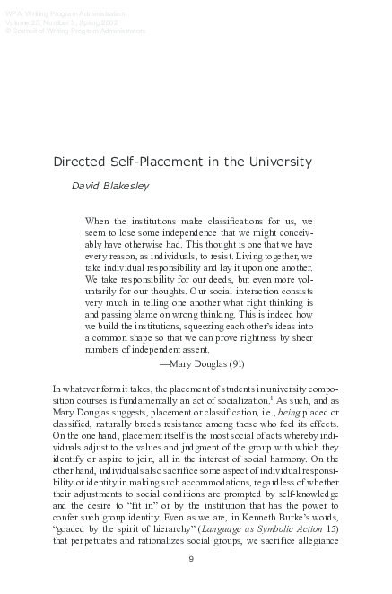 (PDF) Directed self-placement in the university