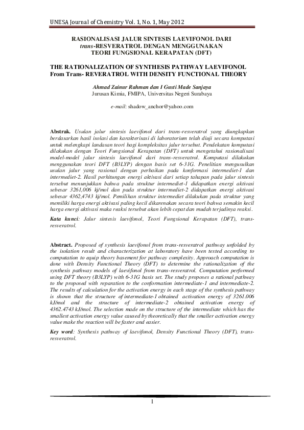(PDF) THE RATIONALIZATION OF SYNTHESIS PATHWAY LAEVIFONOL From Trans- REVERATROL WITH DENSITY ...