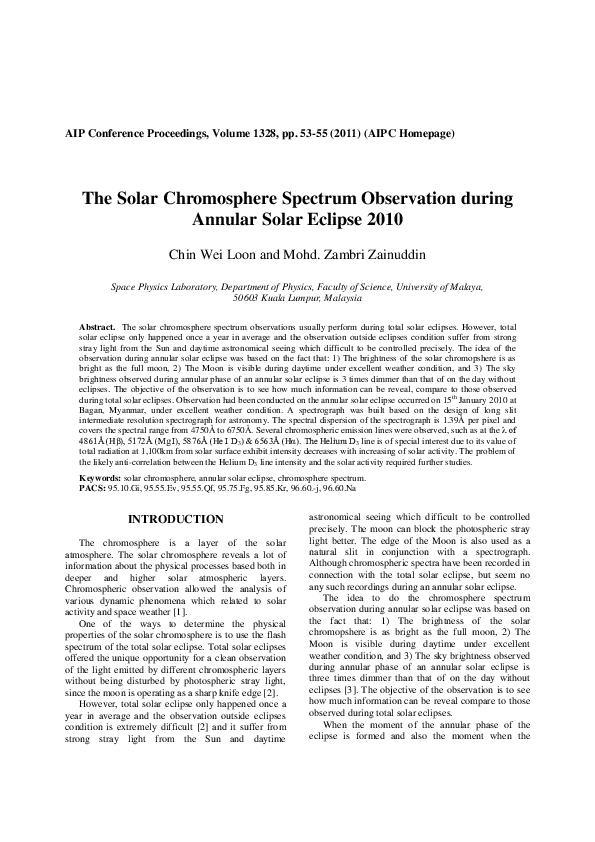 (PDF) The Solar Chromosphere Spectrum Observation during Annular Solar ...