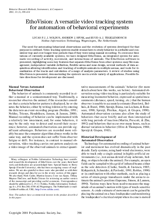 (PDF) EthoVision: a versatile video tracking system for automation of ...