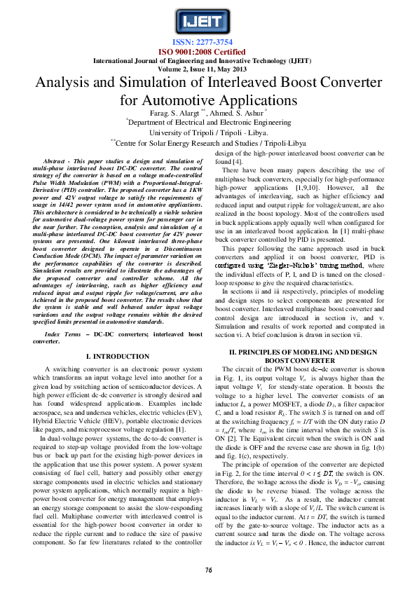 (PDF) Analysis and Simulation of Interleaved Boost Converter for Automotive applications