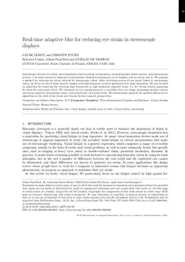 (PDF) Real-time adaptive blur for reducing eye strain in stereoscopic ...