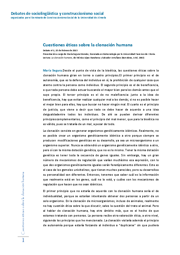 (PDF) Cuestiones éticas sobre la clonación humana