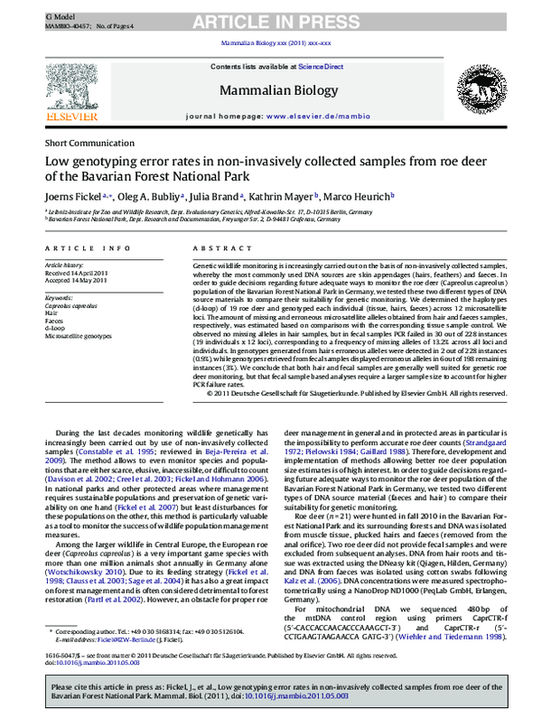 Pdf Low Genotyping Error Rates In Non Invasively Collected Samples