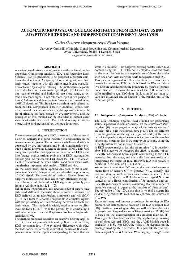 (PDF) Automatic removal of ocular artifacts from EEG data using adaptive filtering and ...