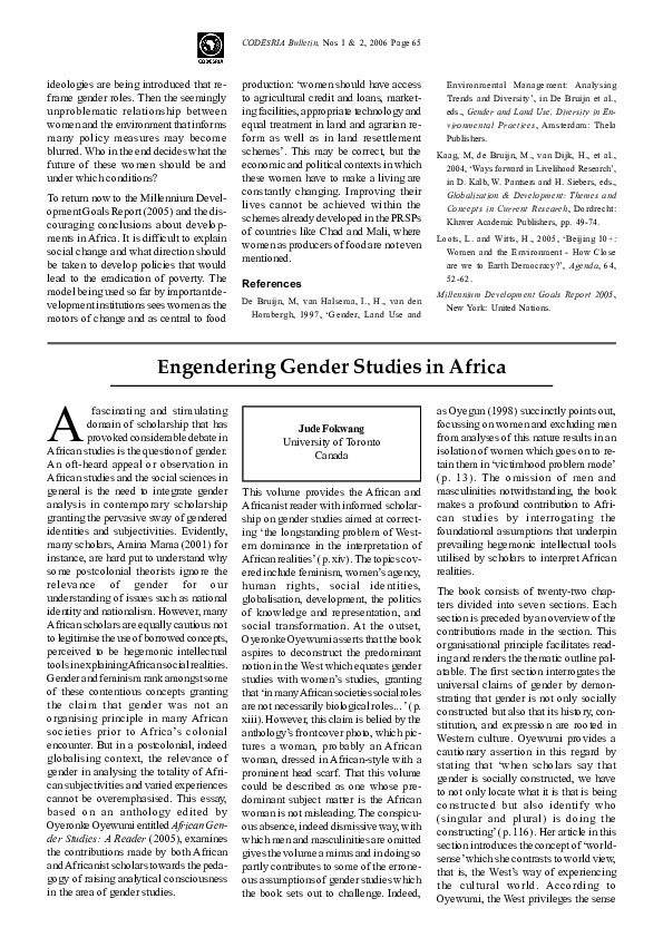 (PDF) Engendering Gender Studies in Africa