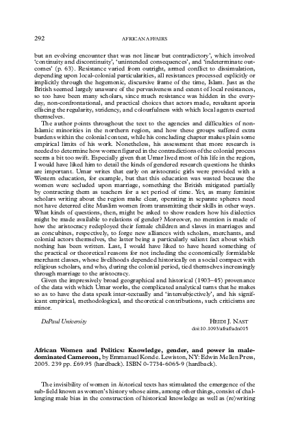 (PDF) Review of Konde, Emmanuel African Women and Politics: Knowledge ...