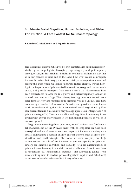 (PDF) Primate Social Cognition, Human Evolution, and Niche Construction ...