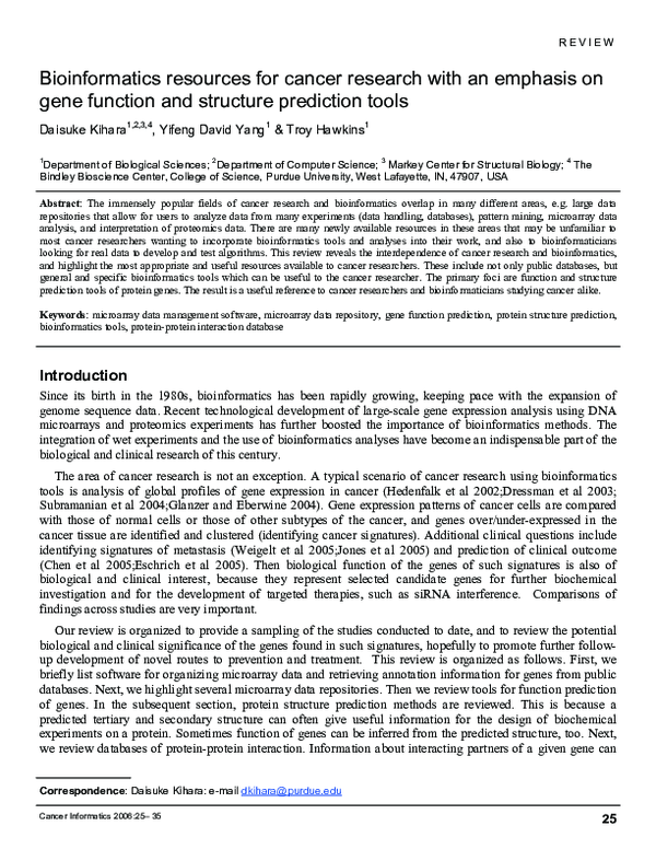 (PDF) Bioinformatics resources for cancer research