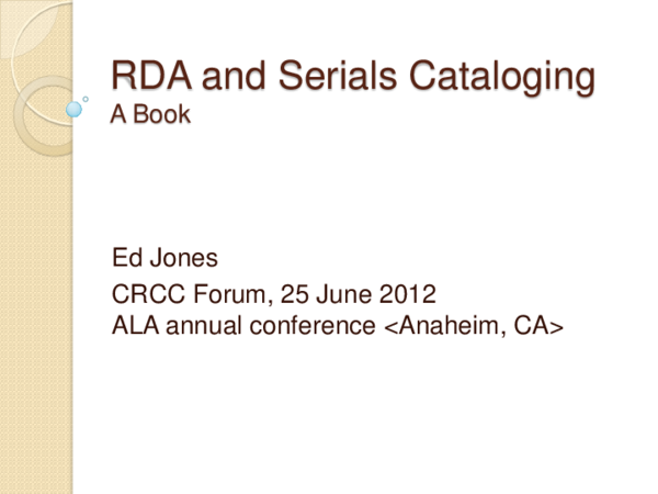 (PPT) RDA and Serials Cataloging