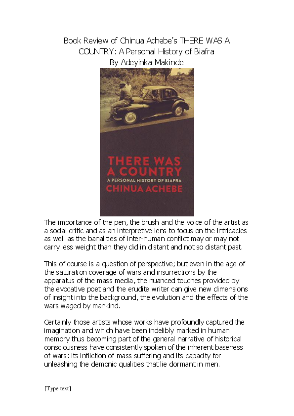 (PDF) Chinua Achebe's THERE WAS A COUNTRY: A Personal History of Biafra
