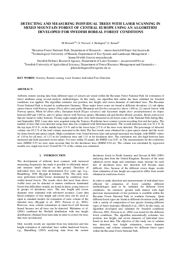 Pdf Detection And Measuring Individual Trees With Laser Scanning In