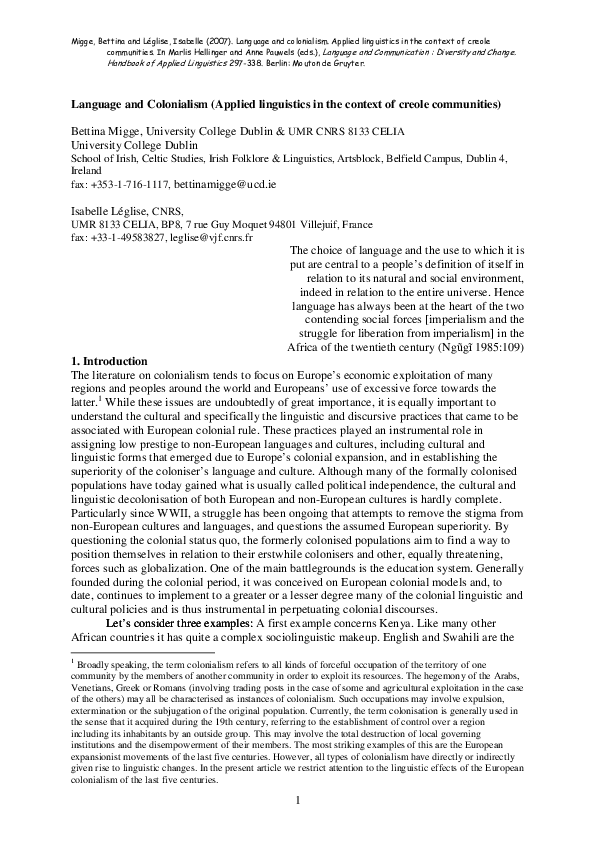(PDF) Language and colonialism. Applied linguistics in the context of ...