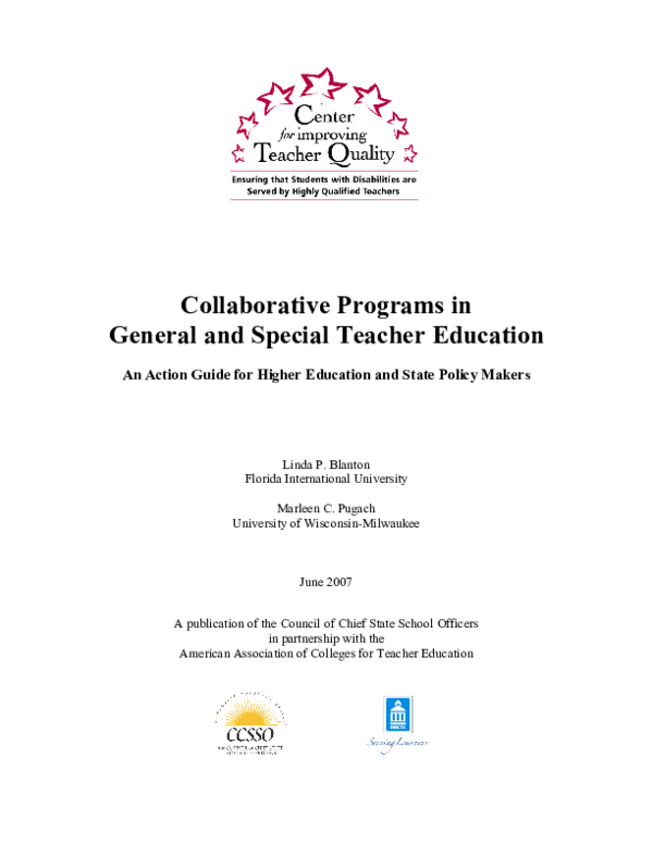 (PDF) Collaborative Programs in General and Special Teacher Education ...