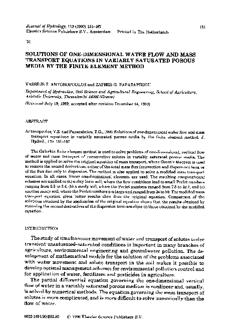 (PDF) Solutions of one-dimensional water flow and mass transport equations in variably saturated ...