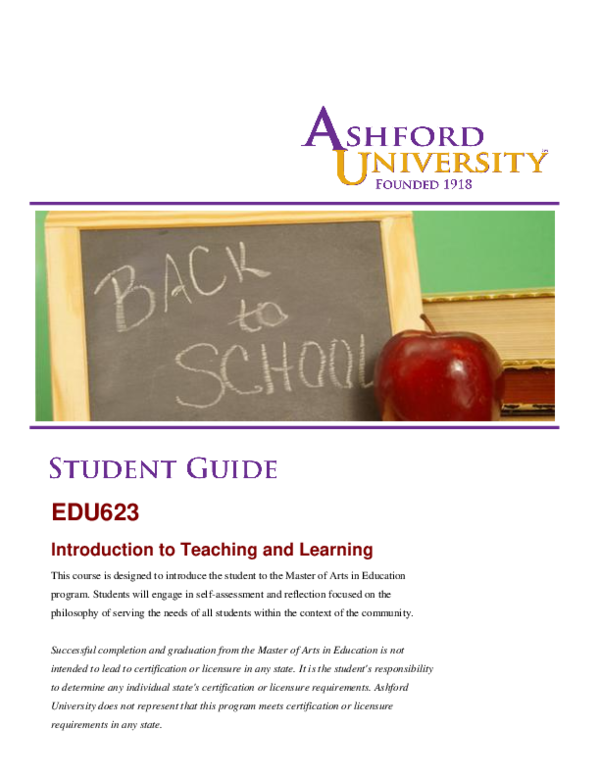 (PDF) Introduction to Teaching and Learning EDU 623 Ashford University