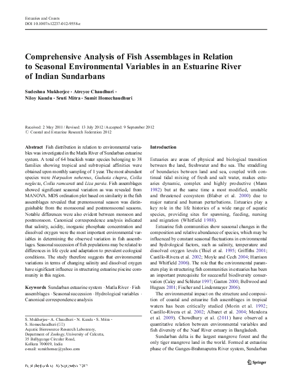 (PDF) Comparative analysis of fish assemblages in relation to seasonal ...