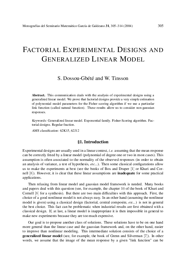 (PDF) FACTORIAL EXPERIMENTAL DESIGNS AND GENERALIZED LINEAR MODEL
