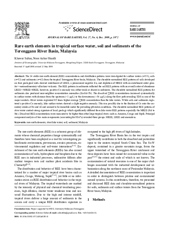 (PDF) Rare earth elements in tropical surface water, soil and sediments ...