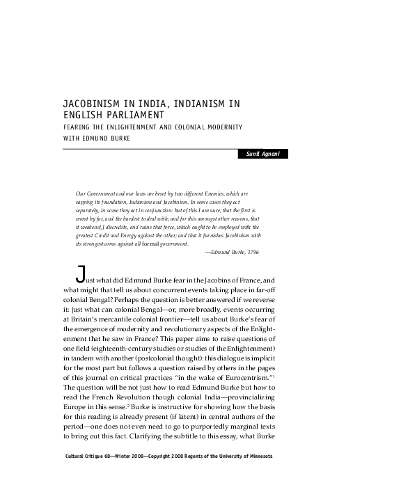 (PDF) “Jacobinism in India, Indianism in English Parliament: Fearing ...