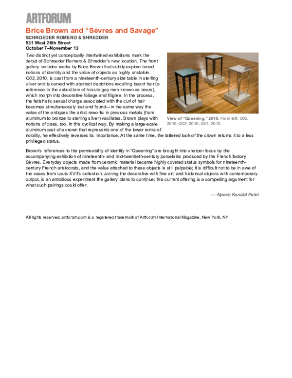 (PDF) Brice Brown & Sèvres Savage at Schroeder Romero & Shredder, New ...