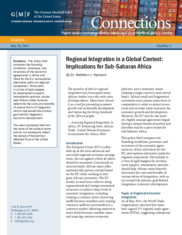 (PDF) Regional Integration in a Global Context: Implications for Sub ...