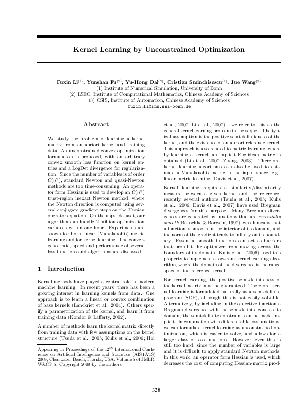 (PDF) Kernel Learning by Unconstrained Optimization
