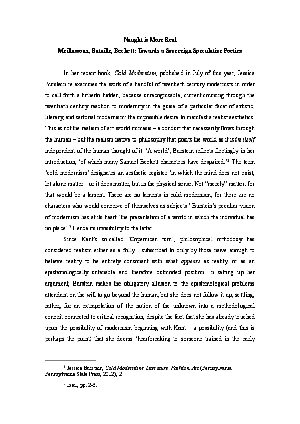 Pdf Naught Is More Real Meillassoux Bataille Beckett Towards A