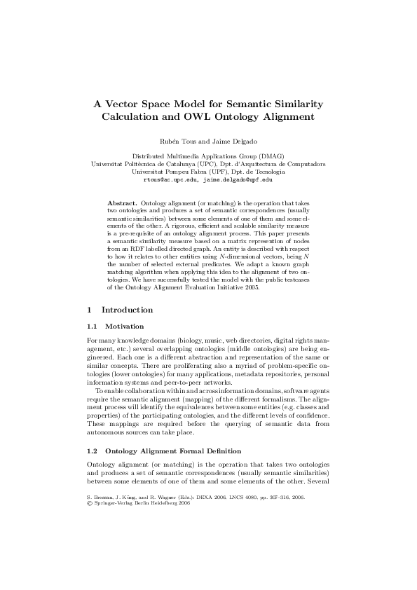 (PDF) A Vector Space Model for Semantic Similarity Calculation and OWL Ontology Alignment