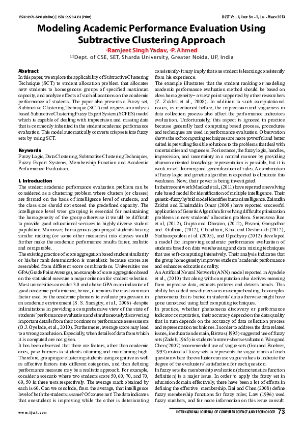 Pdf Modeling Academic Performance Evaluation Using Subtractive Clustering Approach