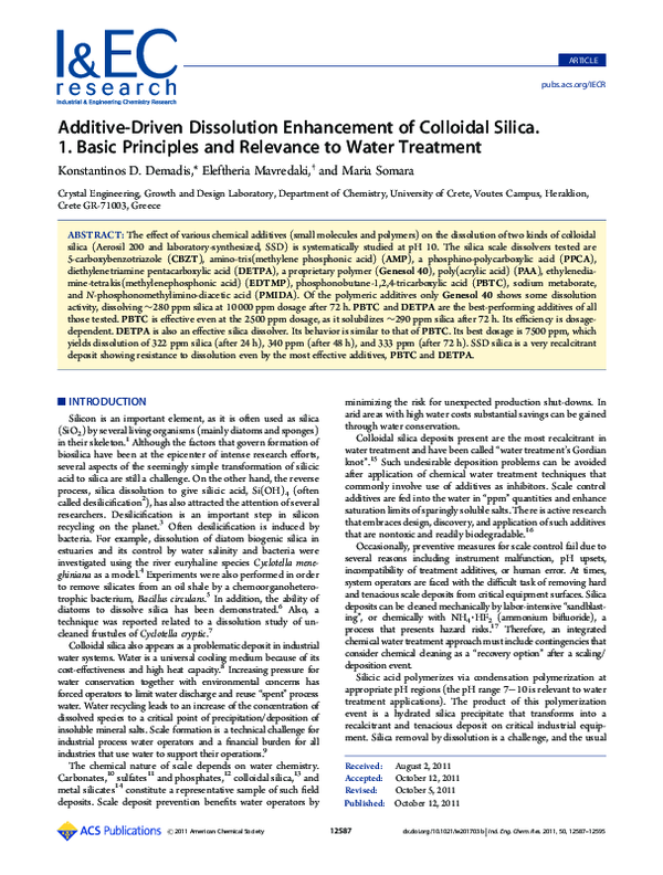 (PDF) Additive-Driven Dissolution Enhancement of Colloidal Silica. 1 ...