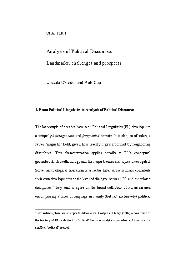 (PDF) Analysis of political discourse: Landmarks, challenges and prospects