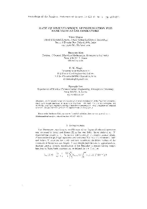 (PDF) Rate of Simulteneous Approximation for Baskawo-Szasz Operator