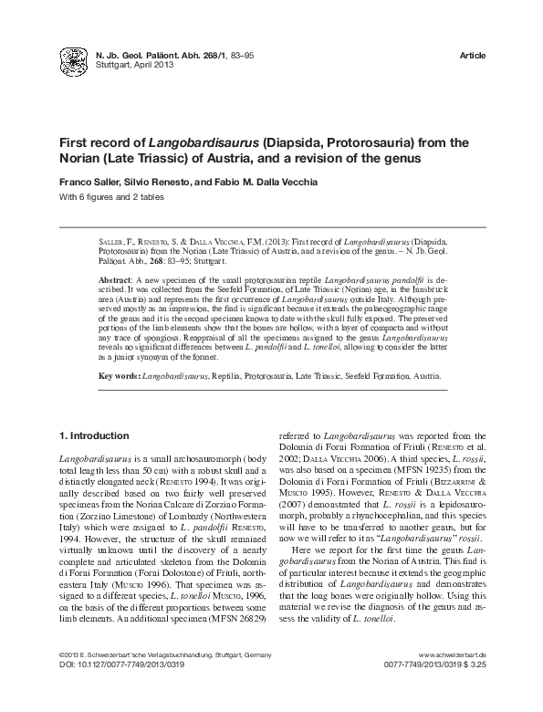 (PDF) First record of Langobardisaurus (Diapsida, Protorosauria) from ...