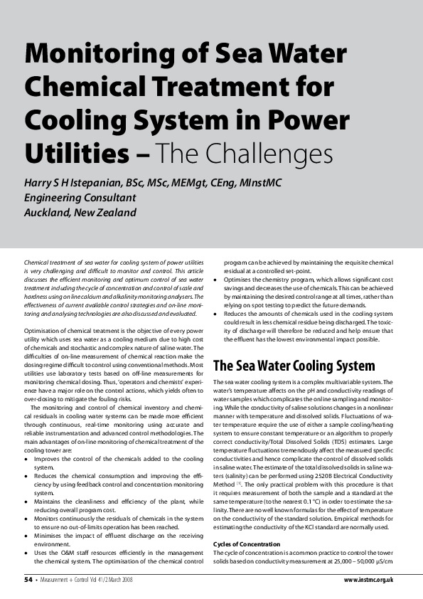 (PDF) Monitoring of Sea Water Cooling System