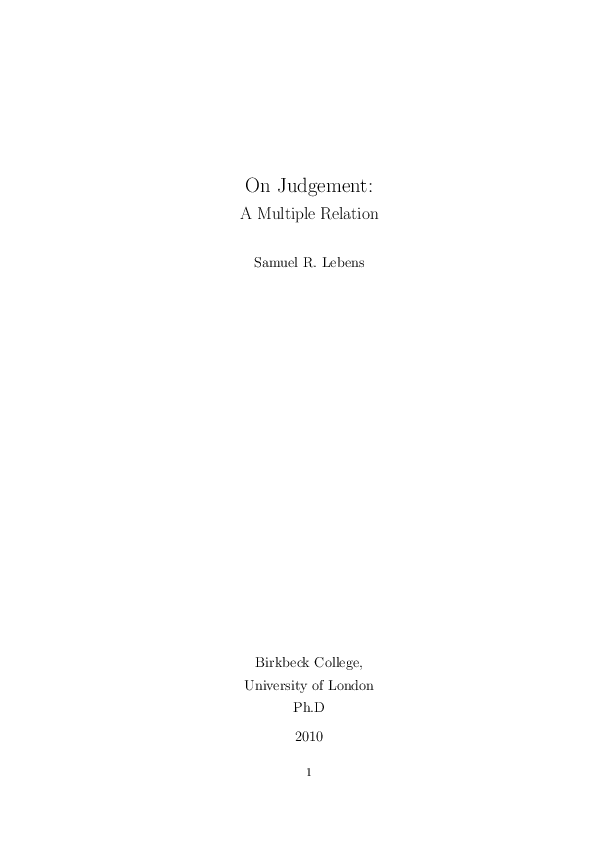 (PDF) Phd Thesis: On Judgement: A Multiple Relation | Sam Lebens ...