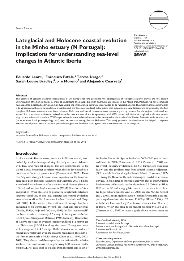 (PDF) Lateglacial and Holocene coastal evolution in the Minho estuary (N Portugal): Implications ...