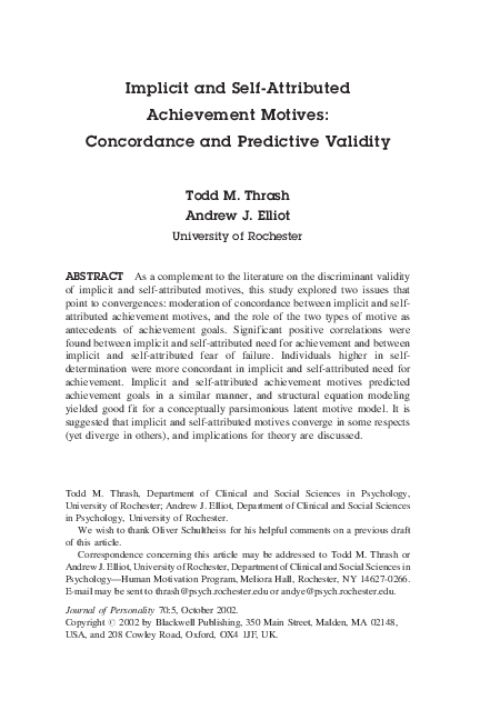 Pdf Implicit En Self Attributed Achievement Motives Concordance And Predictive Validity